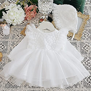 Curipeer Baptism Dresses for Baby Girls White Christening Gown Dresses for Infant Girls Tulle Sundress 0-3 Months