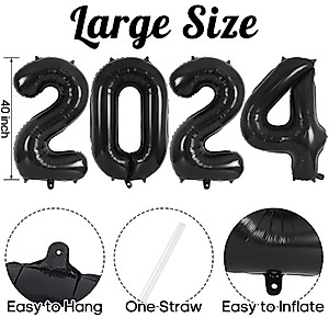 Black 2024 Balloon, 40 Inch Large Foil 2024 Number Balloons, Giant Big Mylar Balloon Numbers for Black Graduation Decorations Class of 2024 Party Supplies