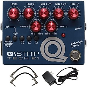 Tech 21 Q-Strip EQ and Preamp Pedal Bundle with 2 Patch Cables and 9V Power Supply