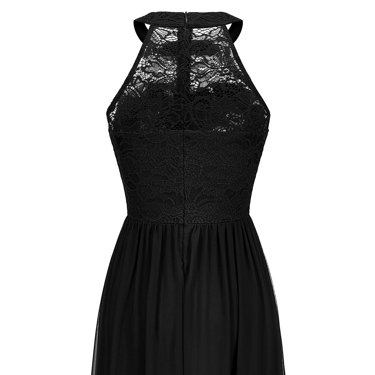 Wedtrend Halter Floral Lace Long Chiffon Wedding Bridesmaid Dress Cocktail Party Gown WT0201Black2XL