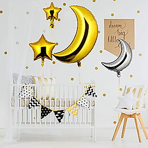 60 Pieces Large Moon Foil Balloons 18/ 36 Inch Moon Balloons 5/ 10/ 18 Inch Silver Gold Foil Star Balloons Mylar Balloons for Party Decoration Baby Shower Birthday