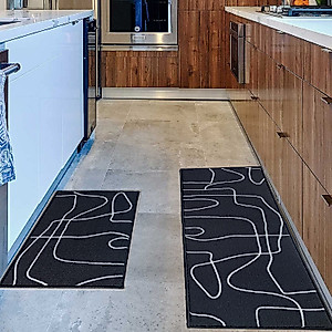 Kitchen Rugs and Mats Laundry Rugs Nylon Kitchen Mat Non Slip Machine Washable Runner Carpets Kitchen Office,24"x16"/Black Line