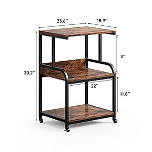 3-Tier Printer Stand with Wheels, Printer Cart with Storage Shelf, Printer Table Movable Storage Cart Floor-Standing Multi-Purpose Shelf Rack for Scanner Files Books Microwave Oven in Home Office