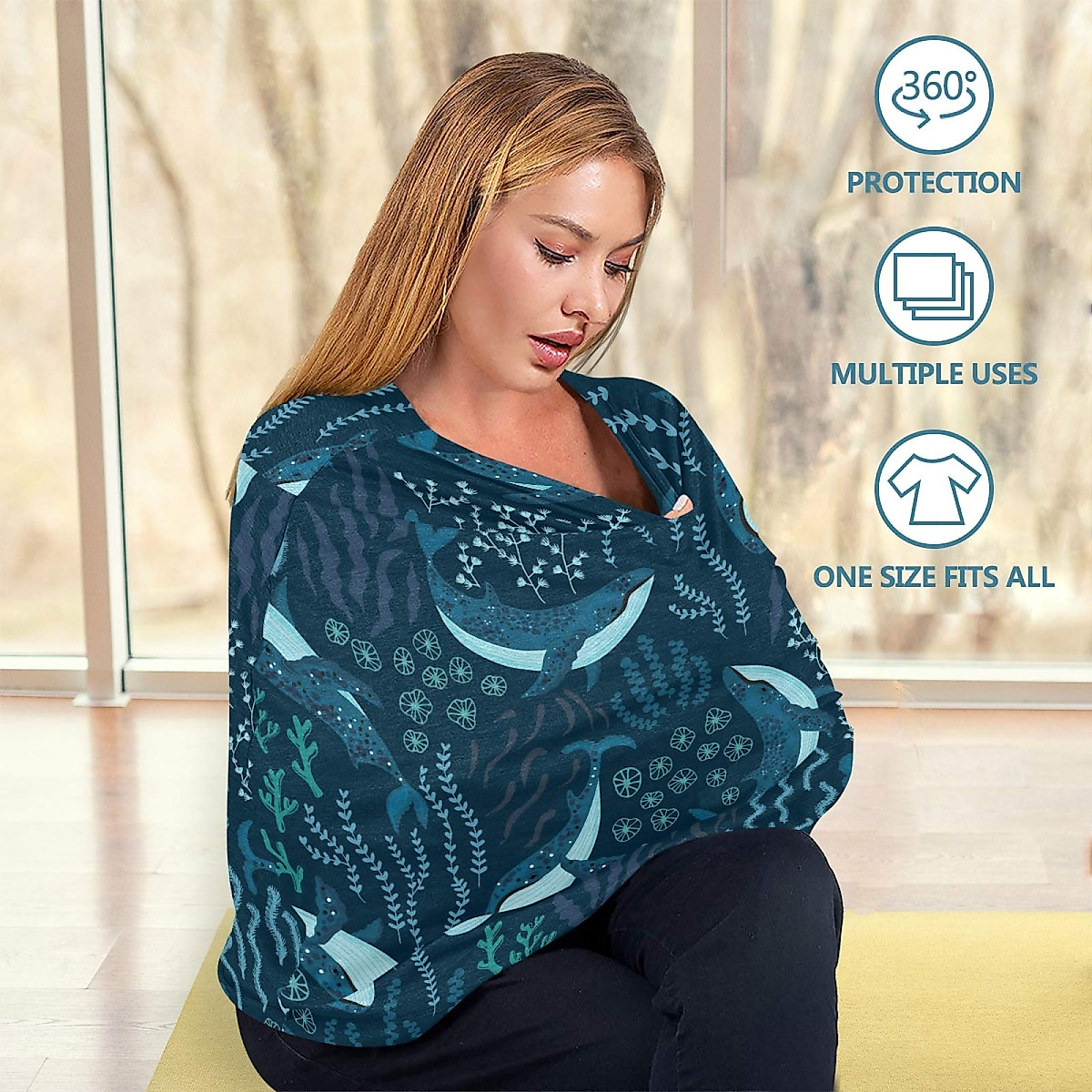 Nursing Cover Breastfeeding Scarf Underwater Humpback Whales - Baby Car Seat Covers, Stroller Cover, Carseat Canopy (2na1c)