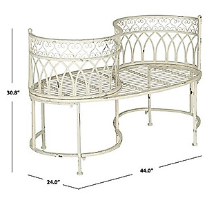 SAFAVIEH Outdoor Collection Lara Victorian Antique White Iron Kissing Bench