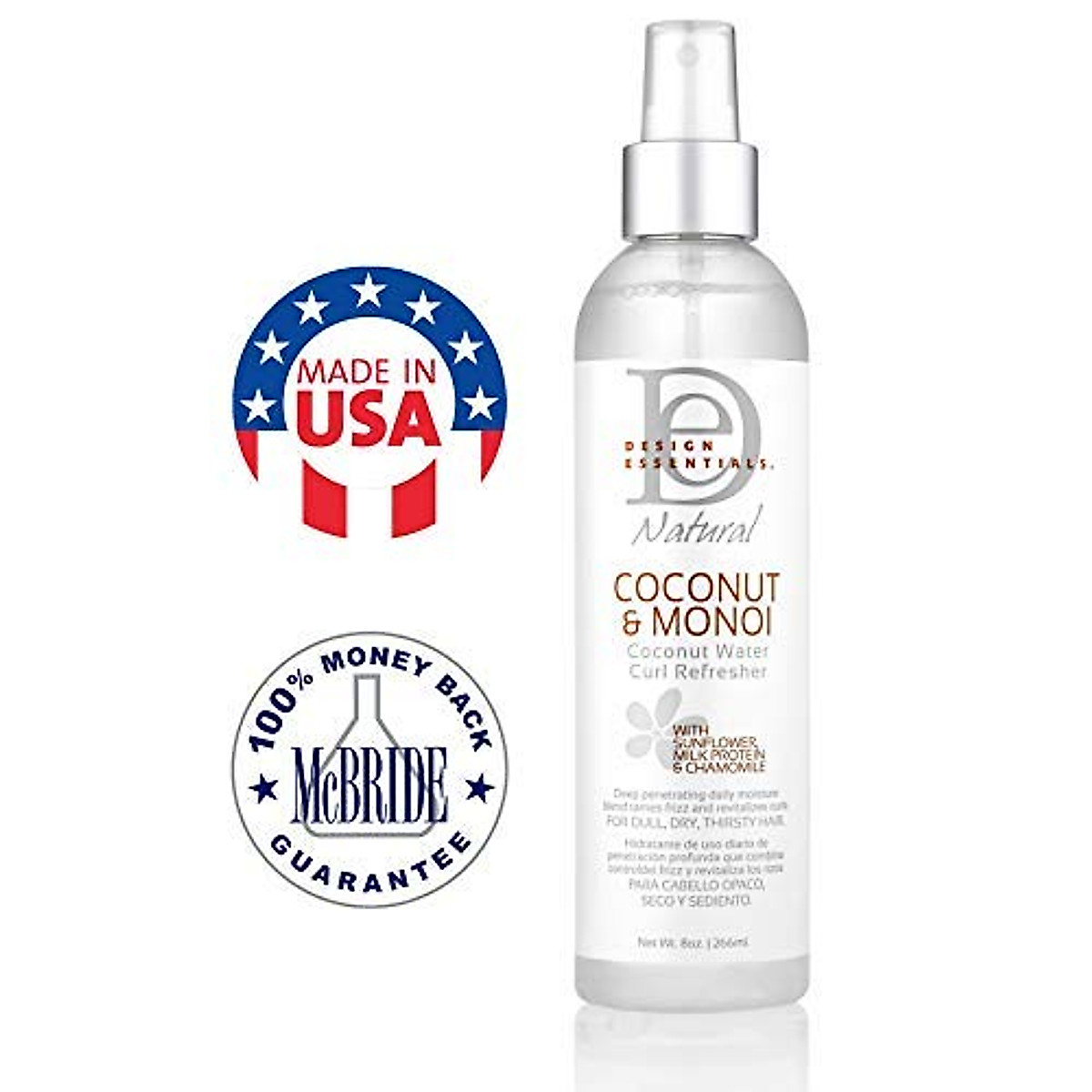 Design Essentials Natural Coconut & Monoi Coconut Water Curl Refresher with Sunflower, Marshmallow Root & Aloe, 8 Ounce