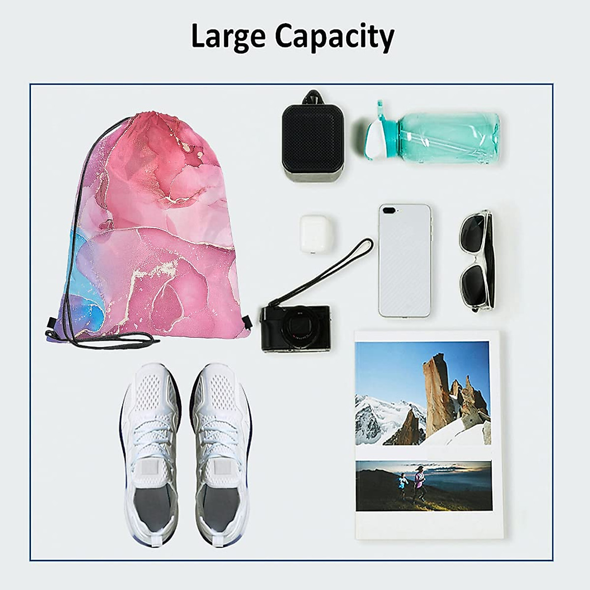 Beabes Marble Drawstring Bags Backpack Bag Abstract Acrylic Nature Marbling Artwork Texture Golden Swirl Dye Art Sport Gym Sack Drawstring Bag String Bag Yoga Bag for Men Women