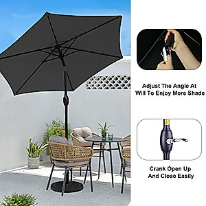windaze 7.5ft Patio Table Umbrella - Outdoor Market Umbrella with Push Button Tilt and Crank for Garden, Lawn, Backyard, Deck, Pool and Beach, Black