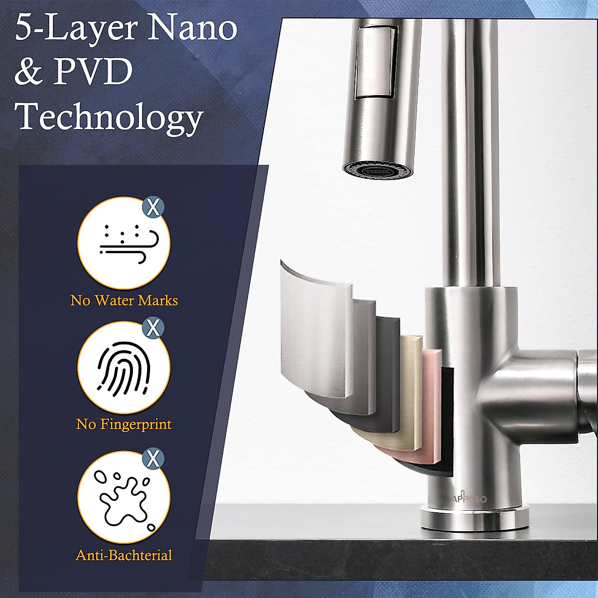 APPASO Bar Sink Faucet Kitchen Faucet with Pull Down Sprayer Brushed Nickel, Modern Single Handle Utility Faucet Stainless Steel Faucet for RV,323BN