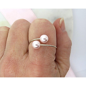 Pink Crystal Pearl Cuff Ring, Open Single Coil Bypass Ring, Sterling Silver 14K Gold-Filled Wire Band, Slides Over Arthritic Knuckles, Jewelry Inspirations