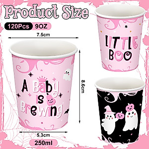 120 Pack Halloween Baby Shower Cups Disposable A Baby Is Brewing Cups Halloween Little Boo Baby Shower Decorations Halloween Gender Reveal Party Supplies Halloween Cups 9 oz for Adults(Pink)