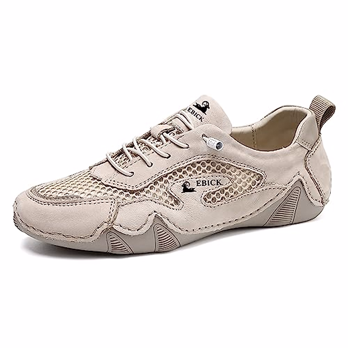 Boxpopla Women's Leather Outdoor Mesh Trail Shoes for Hiking & Walking Unisex Non-Slip Slip On Lightweight Sneakers Breathable Comfort Soft Summer Sports Driving Shoes (Beige,14)