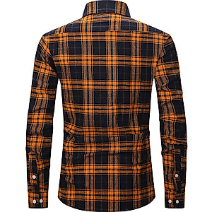 Men's Button Down Plaid Flannel Casual Shirts Brushed Regular Fit Long Sleeve Shirts Yellow Black Plaid Large
