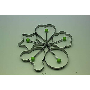 Sailing Thicken Stainless Steel Fried Egg Ring Mold/Pancake Ring Mold with Egg Strainer & Oil Brush - Set of 5