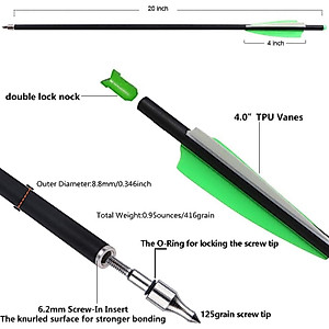 IRQ 20 Inch Crossbow Bolts and Crossbow Broadheads Set, Carbon Crossbow Arrows for Hunting and Outdoor Practice, 12 Green Arrows, 6 Broadheads(18 Pack)