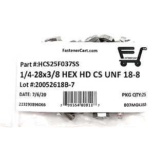 1/4-28x3/8 Stainless Steel Hex Cap Screws FT Hex Bolts 18-8 (UNF) FINE Thread - (25 pcs)