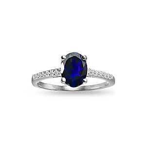 B. BRILLIANT Sterling Silver Created Blue Sapphire and White Topaz Oval Crown Ring, Size 10