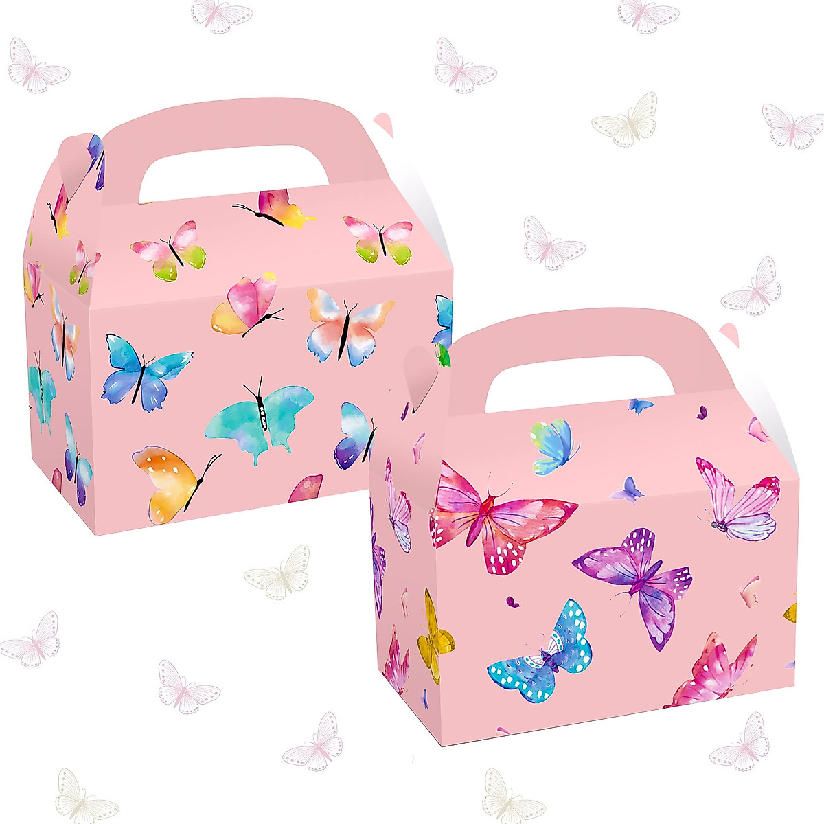 24Pcs Butterfly Party Gift Treat Box, Butterfly Party Goodie Candy Box Kraft Treat Paper Boxes for Butterfly Themed Birthday Party Supplies