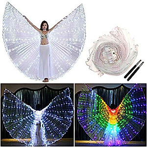 Halloween Belly Dance LED Angel Wings,Bar Belly Dance Light Up Stage Wear 360 Degrees Performance Props LED Wing for Women(White)