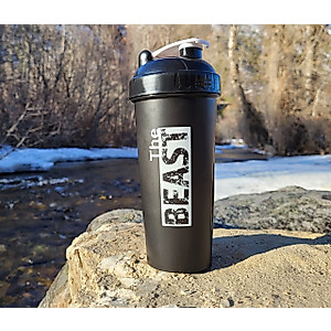 Dad Bod Nutrition THE BEAST Protein Shaker Water Bottle Black 28 Ounce Cup With Whisk Action Rod