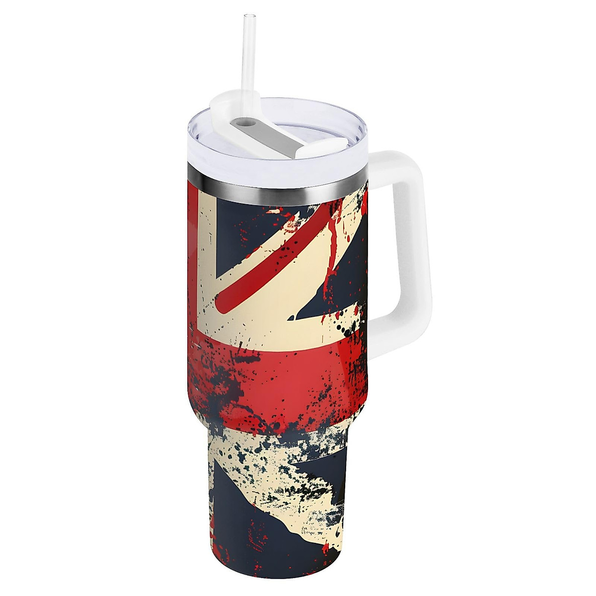 FENOCHE British Flag Retro 30 oz Tumbler Insulated Cups Stainless Steel Water Bottle with Handle Lid and Straw Tumblers for Car Cup Holder
