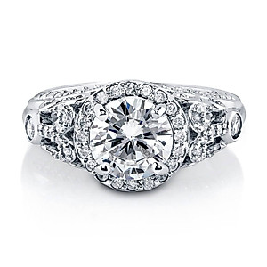 BERRICLE Sterling Silver Halo Wedding Engagement Rings Round Cubic Zirconia CZ Art Deco Ring for Women, Rhodium Plated Size 5