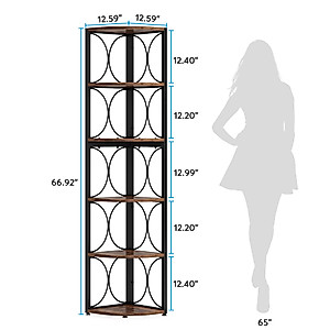 Tribesigns 67 inch Tall Corner Shelf, 6 Tier Rustic Corner Bookshelf Bookcase Storage Rack Standing Shelving Unit for Living Room, Small Space