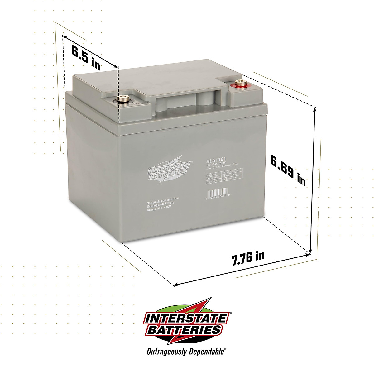 Interstate Batteries 12V 44Ah Battery (Insert Terminal) SLA AGM VRLA Rechargeable Replacement for UPS Backup Power, Fire & Security, Emergency Lighting (SLA1161)