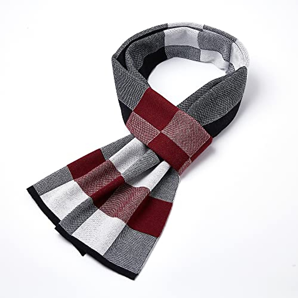 BMVMB Men Winter Cashmere Scarf Wool Soft Warm Knitted Plaid Scarves for Men (Black(Plaid))