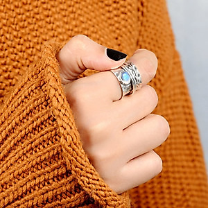 Boho-Magic 925 Sterling Silver Leaf Spinner Fidget Ring for Women with Moonstone Gemstone (9)