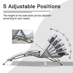 Domi Lounge Chair Set of 3, Aluminum Lounge Chairs for Outside with 5 Adjustable Positions, Chaise Lounge Outdoor for Pool, Garden, Beach, 2 Pool Chairs and 1 Side Table(Gray)