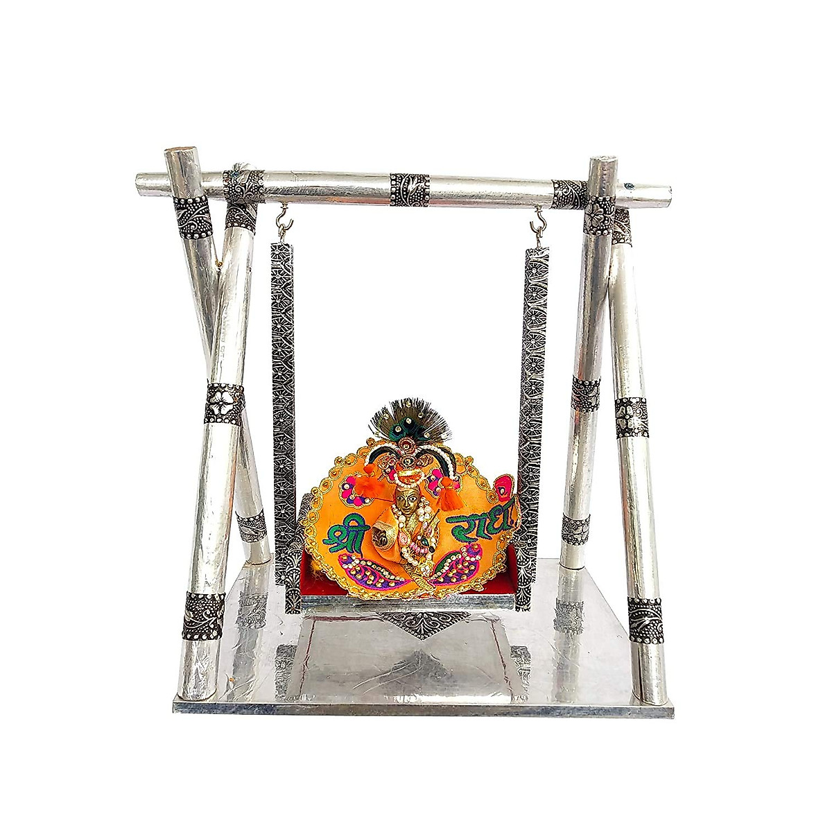 Generic Bhuvika Home Designs Aluminium and Oxodized Pooja JhulaSwingPalnaNand Gopal PalnaLaddu Gopal PalnaKrishna Jhula, Silver