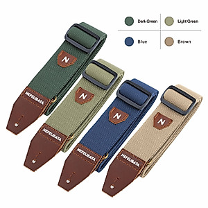 Nefelibata Guitar Strap with Pick Pocket, 100% Cotton Full Grain Leather End Guitar Strap for Acoustic Guitar, Electric Guitar, Bass, Gift for Guitarists and Kids