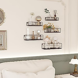 CRUGLA Floating Shelves Wall Mounted Set of 5, Black Hanging Storage Wall Shelf for Bathroom, Kitchen, Bedroom, Living Room Home Decor