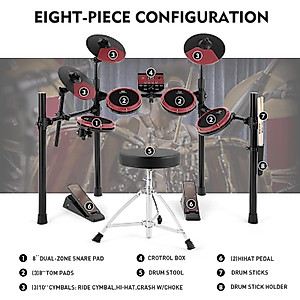 MUSTAR Electronic Drum Set, Electric Drum Sets for Beginners with 8" Mesh Drum Pads, 10" Cymbals, Kick Pedal, Drum Stool, Drum Sticks, USB MIDI Connectivity, 180 Sounds & 15 Kits (4 Pads, 3 Cymbals)