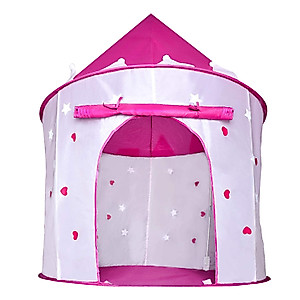 Princess Castle Play Tent with Glow in The Dark Stars Foldable Pop Up Pink Play Tent/House Toy for Indoor Kids Tent & Outdoor Children Tent Girls Gifts