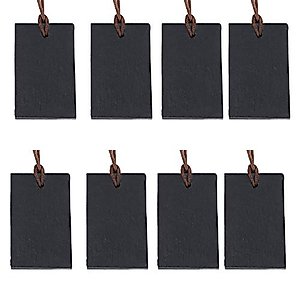 ACKEIVTO Mini Set of 8 Black Slate Hanging Chalkboard Tags w/Leather Rope/Erasable Write On Wine Bottle Label Signs