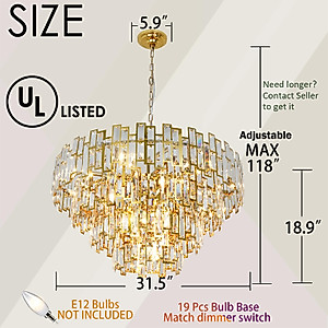 ANTILISHA Gold Crystal Chandelier Lighting Foyer Hall Entry Way Chandeliers Light Fixture for High Ceiling Sloped Pendant Hanging French Empire Style Round Large