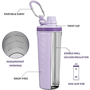 BOTTLE BOTTLE 26oz Insulated Shaker Bottle Insulated Stainless Steel Water Bottle with Wire Whisk, Reusable Stainless Steel Water Bottle, Gym Water Bottle（purple）