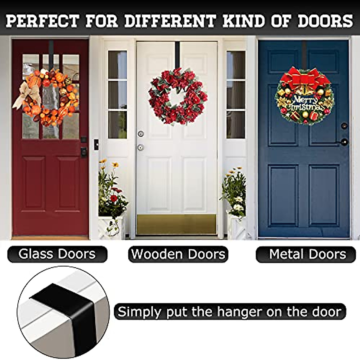 Komotu 15" Wreath Hanger for Front Door - Halloween Christmas Easter Decoration Metal Over The Door Single Hook Ornament Wreath Door Hanger (Black)