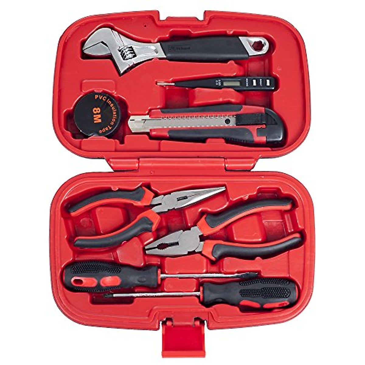 Stalwart - 75-HT1009 Household Hand Tools, Tool Set - 9 Piece by , Set Includes – Adjustable Wrench, Screwdriver, Pliers (Tool Kit for the Home, Office, or Car) Red