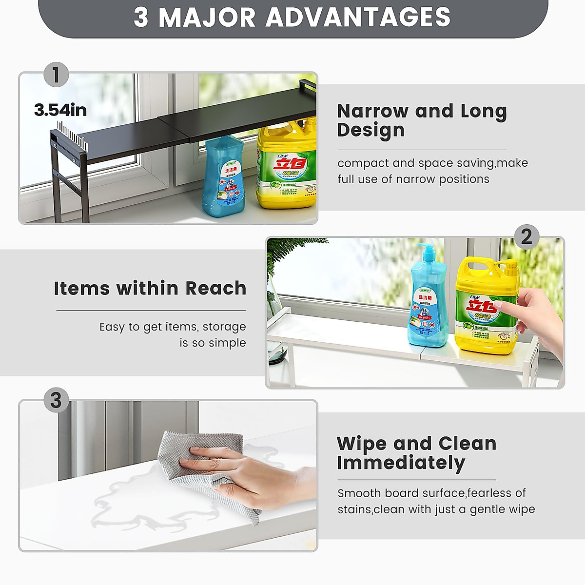 WOCHUANGSI 1pcs Small Narrow Tall Shelf for Windowsill Kitchen Organizer Window Sill Plant Shelf Stackable Shelves Bathroom Sill Thin Shelves for Narrow Spaces Counter Top Racks