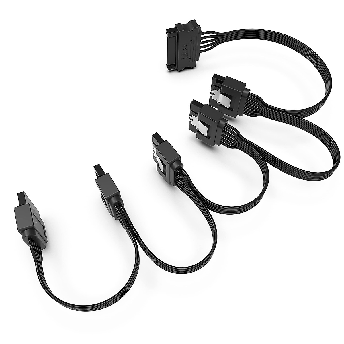 QIVYNSRY SATA Power Splitter Cable Straight SATA 15 Pin Male to 5 Female Power Splitter Extension Cable Serial ATA Power Cable Splitter Hard Drive Power Cable (50cm+10cm+10cm+10cm+10cm)