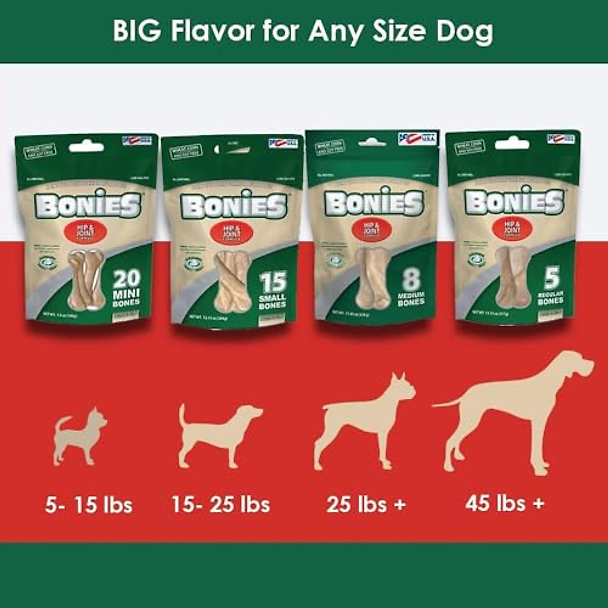 Bonies Natural Hip & Joint Formula Small-Sized Single Bone, Glucosamine & Omega Fatty Acids, Fresh Breath, Clean Teeth, Low Calories, Chicken Flavor, 15 Bones