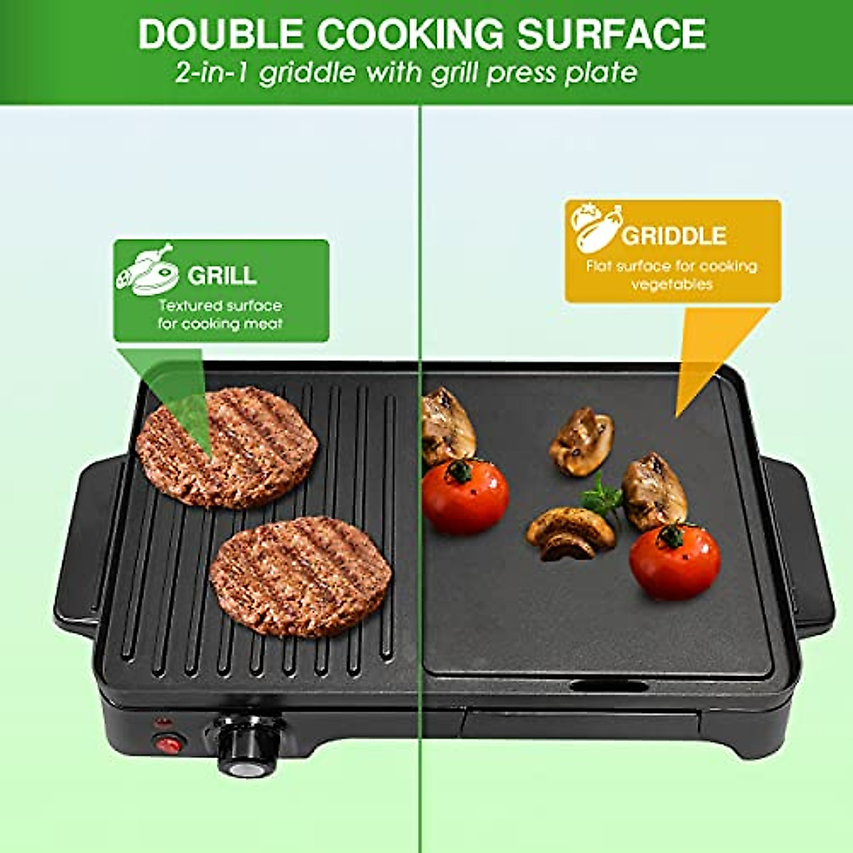 NutriChef 2-in-1 Panini Press Grill Gourmet Sandwich Maker & Griddle, Nonstick Coating, Temperature Control, Oil Tray, Countertop Removable Drip Tray 1500W - NutriChef