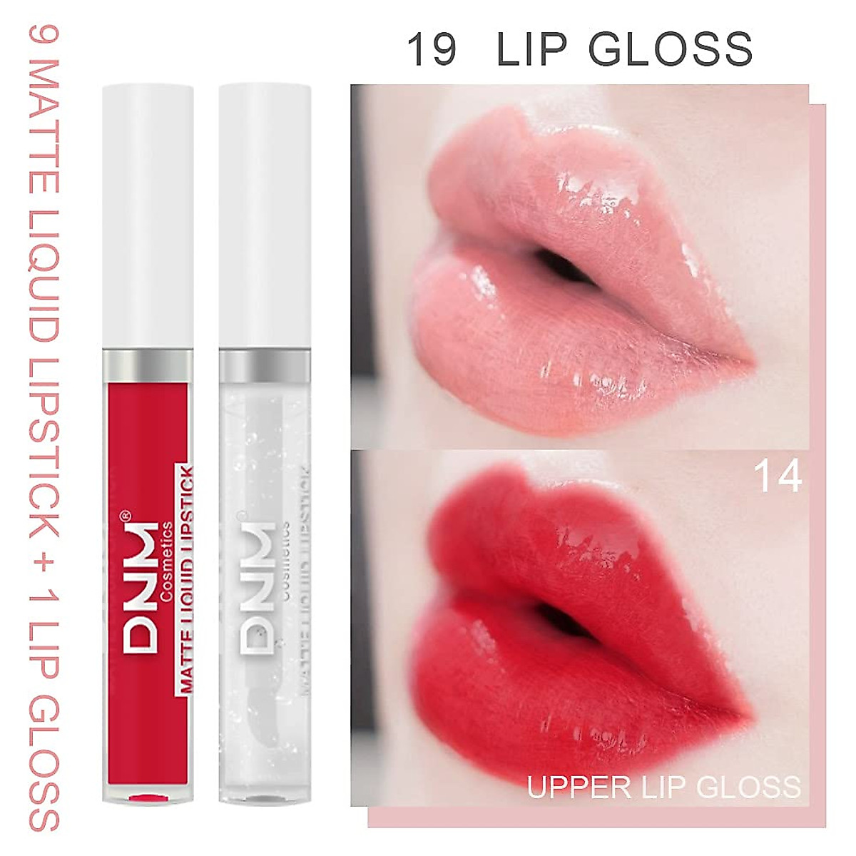 evpct DNM 9Pcs Deep Red Black Matte Liquid Lipsticks + 1Pcs Clear Lip Plumping Plumper Gloss Makeup Set Long Lasting Lipstick 24 hour Waterproof labiales matte mate larga duracion 24 horas originales