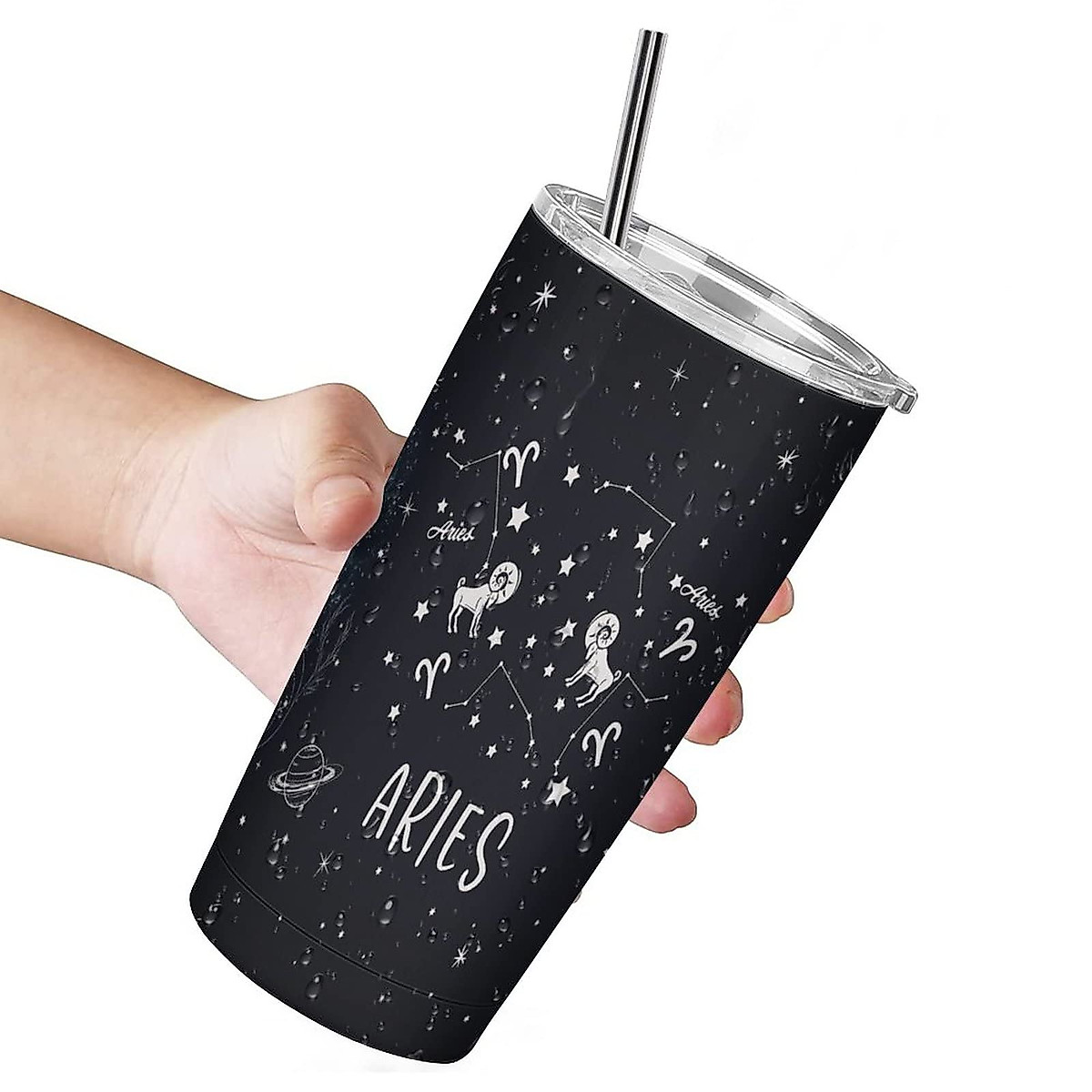 BEOIIBIRD Aries Zodiac Tumbler Gifts, 20oz Glaze Stainless Steel with Lid and Straw Water Bottles Insulated Coffee Mug, Beverage Cup for Teen Women Men in Home Office Car Travel