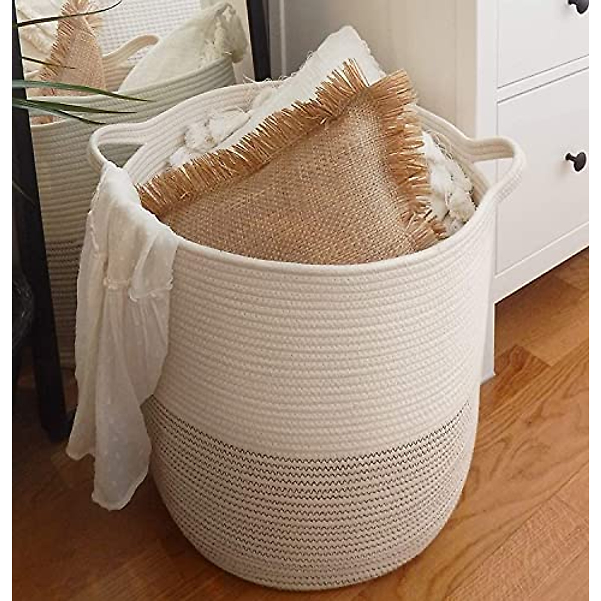 GooBloo Large Cotton Rope Woven Storage Basket - 18” x 16” Tall Decorative Cotton Rope Basket for Living Room, Toys or Blankets - Wicker Baskets with Handles - Cute Baby Laundry Hamper