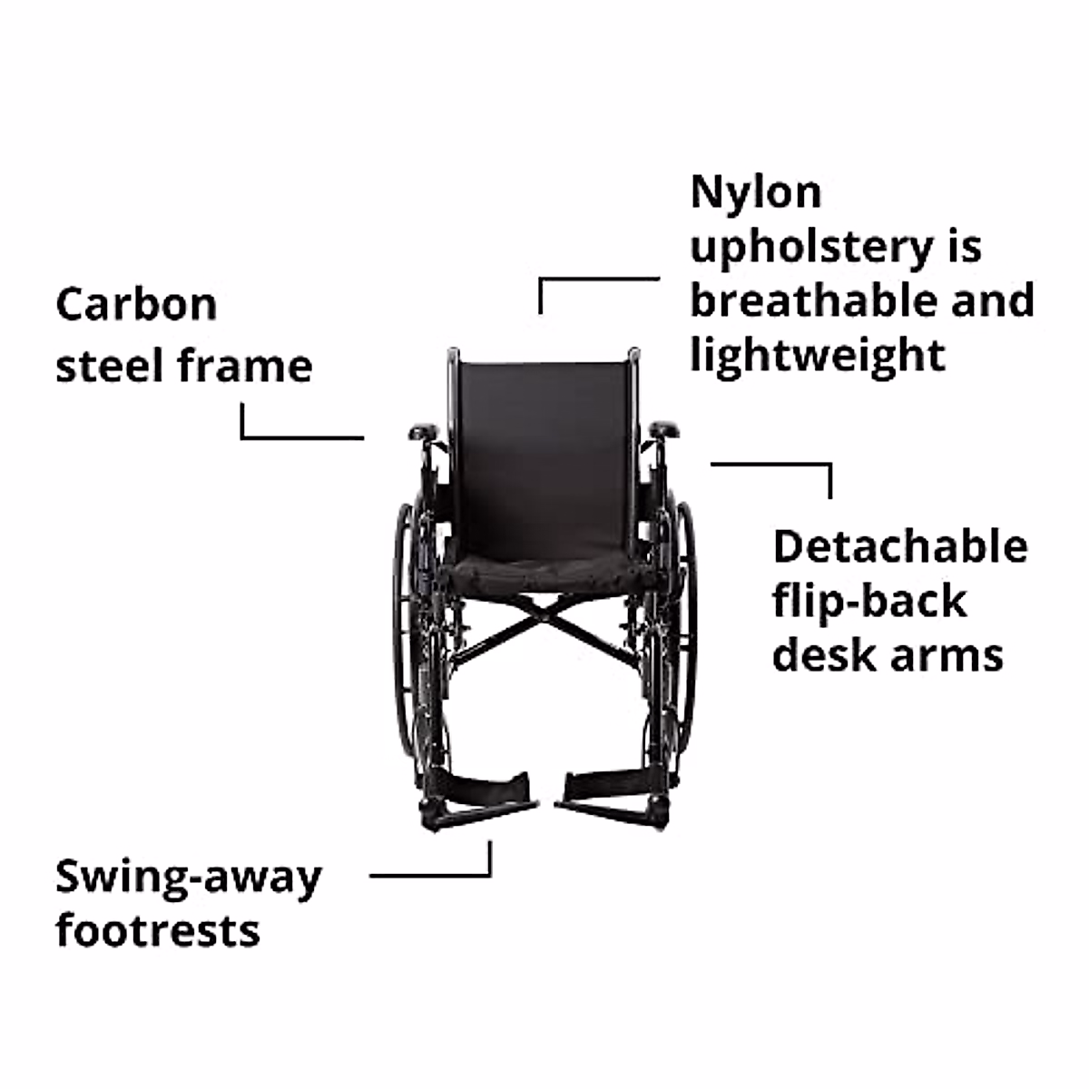 McKesson Wheelchair, Swing Away Foot Leg Rest, Desk Length Arms Flip Back, 16 in Seat, 300 lbs Weight Capacity, 1 Count