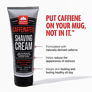 Pacific Shaving Company Caffeinated Shaving Cream - Shea Butter + Spearmint Antioxidant Shaving Cream with Caffeine - Clean Formula for a Hydrating + Irritation-Free Shave (7 Oz, 3 Pack)